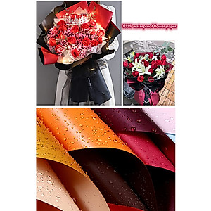 NatureMan 20 Sheets Double-Sided Colors Flower Wrapping Paper,Waterproof Valentine's Day Bouquet Wrapping Paper 22.8x22.8Inch Used for Gift Packaging, Flower Shop Bouquet Packaging (Black+Wine red)