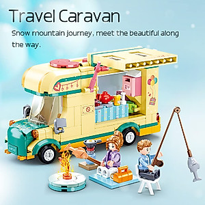 EDGKODK Friendship Bus Building Toys for Girls Age 7-14, Summer Camp Rv Educational Building Block Toys, 314 Pieces