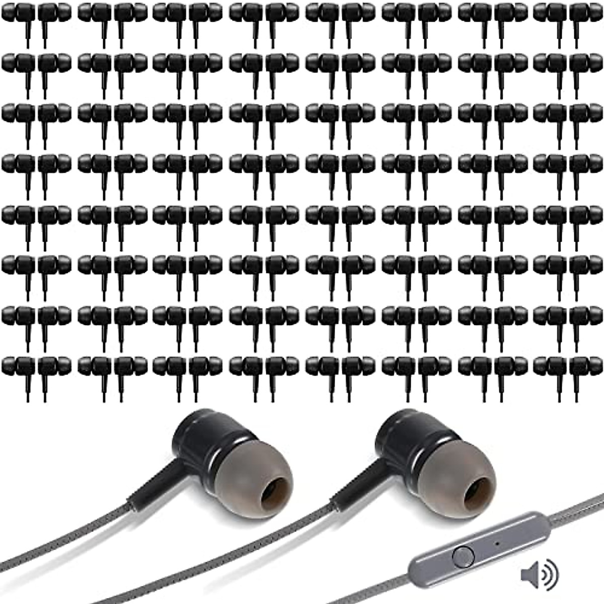 100 Packs Earbuds Headphones with Microphone Earbuds Headphones Kids Ear Earbud Bulk, Earbud Headphones for Classroom School, Compatible with Most 3.5 mm Interface (Black)