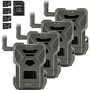 SPYPOINT Flex Dual-Sim Cellular Trail Camera 33MP Photos 1080p Videos with Sound and On-Demand Photo/Video Requests - GPS Enabled with 4 PK Bundles (4 PK Micro Bundle)