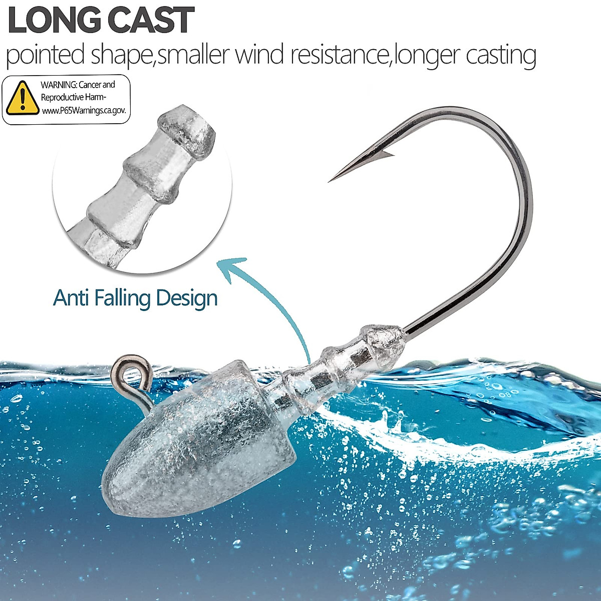 THKFISH Bullet Jig Heads for Bass Crappie Fishing Saltwater Freshwater Walleye Panfish Jigs Swimbait Jig Head Hooks for Bass Trout 1/4oz (7g) 20pcs