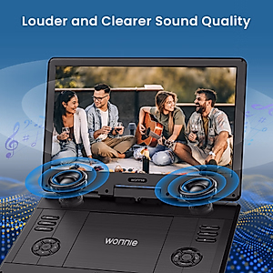 WONNIE 16.5" Portable DVD Player with 14.1" Large HD Swivel Screen, 6 Hours Rechargeable Battery, High Clear Volume Speaker, Support USB/SD Card/Sync TV, Last Memory and Multiple Disc Formats