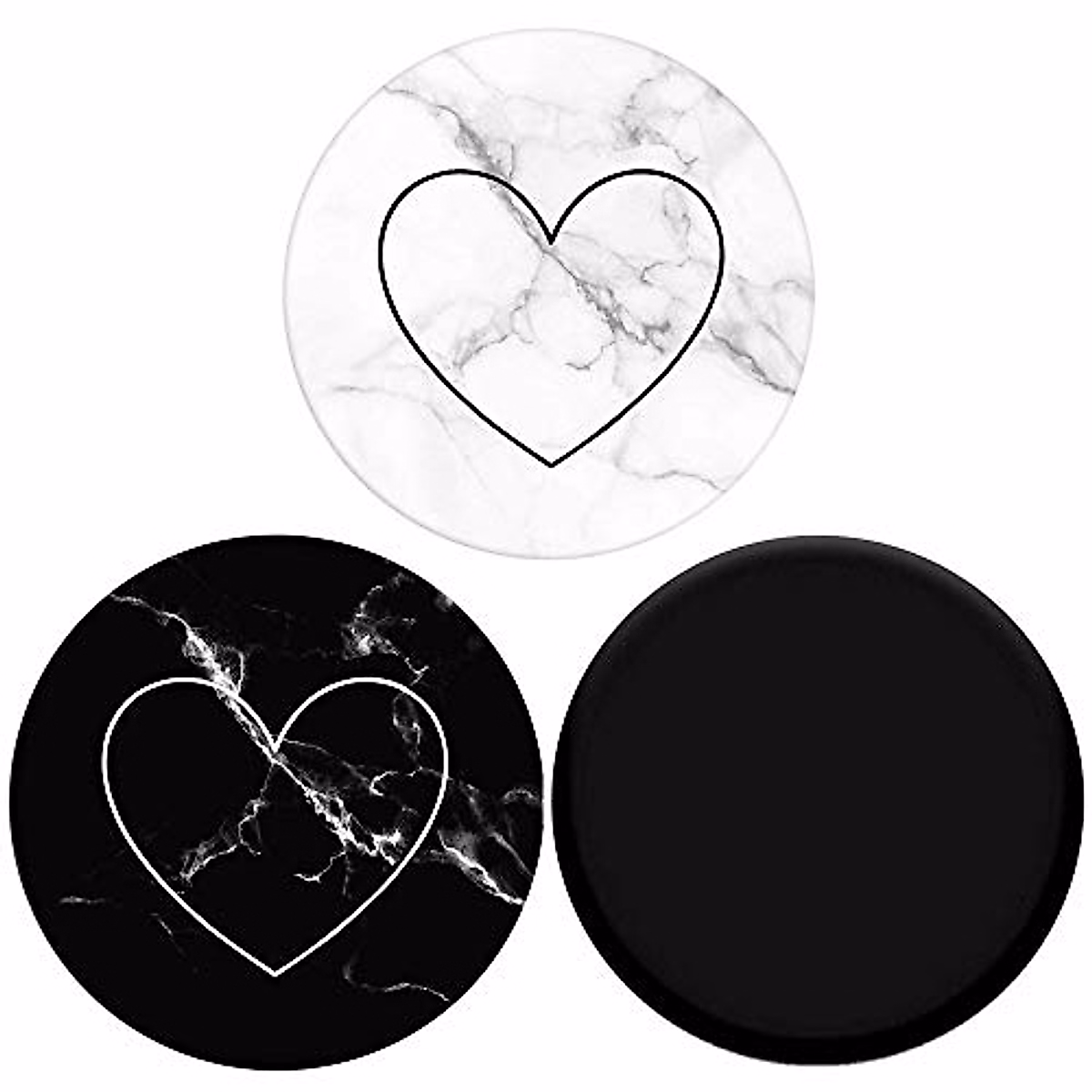 Foldable Cell Phones Stand and Tablets Holder - (3 Pack) Heart Black White Marble