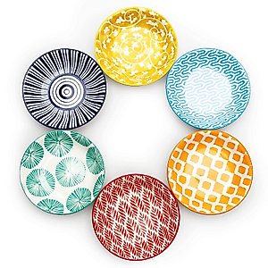KitchenTour 2.5 Oz Dipping Sauce Bowls, Ceramic Soy Sauce Dish for Seasoning, Sushi, Appetizer, Vinegar, Ketchup, BBQ - Assorted Colorful Design(Set of 6)