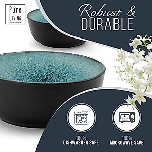 PURE LIVING INTERIOR DESIGN Stoneware Coffee Mugs Set of 4, Stylish Coffee Mug Set modern petrol-blue, 14.5 Oz Coffee Cups Ceramic, Dishwasher and Microwave Safe Mug, Ceramic Mug, Coffee Cup Set