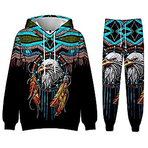 SIAOMA Native Americans Hooded Hoodie Sweatpant Suit Tracksuit Outfits for Men Women(Eagle,Large)
