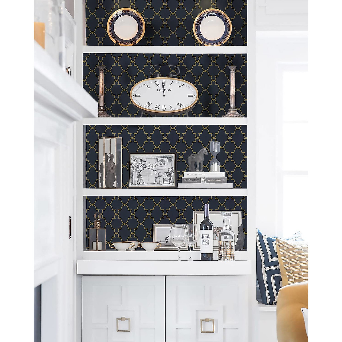 Timeet Peel and Stick Wallpaper Blue and Gold Contact Paper Geometric Wallpaper Self Adhesive Removable Wallpaper for Bedroom Living Room Wall Covering 17.7 "x 118.11"