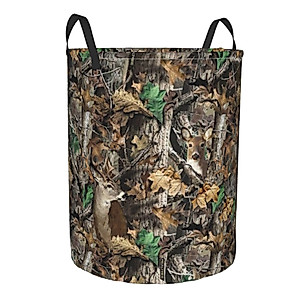 Camo Deer Camouflage Hunting Round Fabric Storage Bin,Decorative Basket,Organizer Basket With Handles,For Clothes Storage,Books And Sundries
