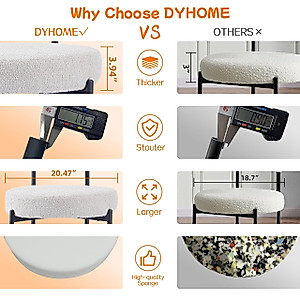 DYHOME Light Grey Dining Chairs Set of 4, Modern Dining Room Chairs Mid-Century, Round Upholstered Kitchen Chairs with Black Metal Legs, Boucle Sherpa Dining Chair