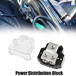 X AUTOHAUX 2pcs 0/2/4 Gauge in 4/8 Gauge Out 2 Way Stereo AMP Power Ground Distribution Block for Car Audio Splitter Silver Tone
