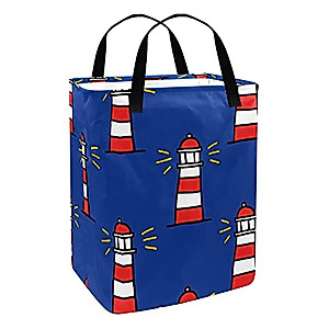 Lighthouse Doodle Pattern Print Collapsible Laundry Hamper, 60L Waterproof Laundry Baskets Washing Bin Clothes Toys Storage for Dorm Bathroom Bedroom