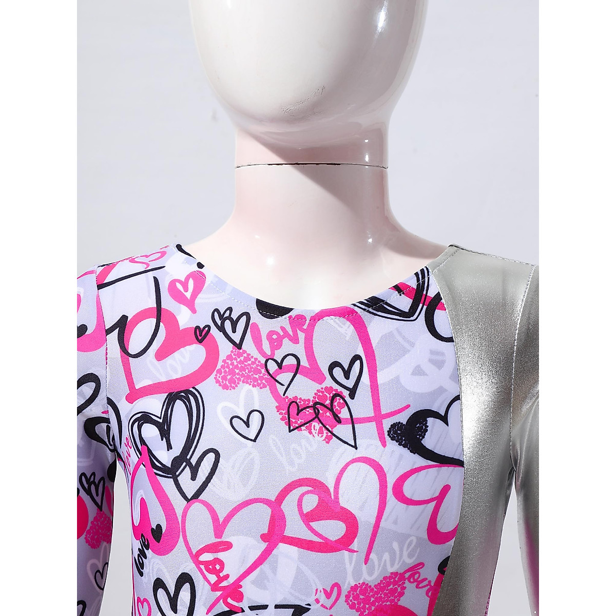 Hansber Metallic Biketard for Kids Girls Long Sleeve U Neck Shorty Leotard Gymnastics Tumebling Top Pink 12 Years