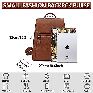 Backpack Purse for Women,Brown Faux Leather Daypack Vegan Travel Bag Bookbag with Flap for Ladies Girls VONXURY
