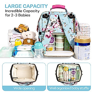 LitBear Diaper Bag Backpack with Portable Changing Pad & Stroller Straps, Big Baby Bags for Boys Girls, Multipurpose, Waterproof & Stylish Travel Back Pack for Moms Dads, Pink/Blue/Purple (Floral)