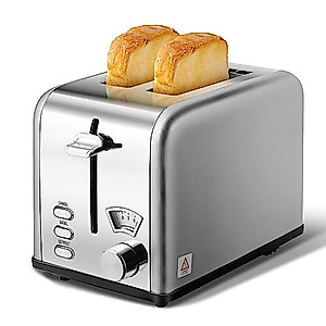 YSSOA 2-Slice Toaster with 1.5 inch Wide Slot, 5 Browning Setting and 3 Function: Bagel, Defrost & Cancel, Retro Stainless-Steel Style, Toast Bread Machine with Removable Crumb Tray, Silver
