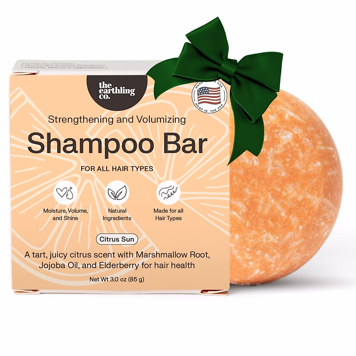 The Earthling Co. Shampoo Bar - Promote Hair Growth, Strengthen & Volumize All Hair Types - Paraben & Sulfate Free formula with Natural, Vegan Ingredients for Dry Hair (Citrus Sun, 3 oz)