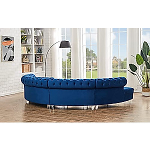 Legend Vansen Curved Modular Sofa Semi Circular Couch，Comfortable Velvet Upholstery，Living Room, Apartment, Bedroom Sectional, 138.6'', Blue