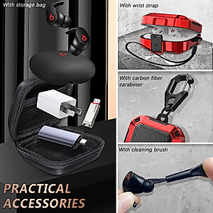 【with Anti-Drop Lock】 Carbon Fiber Beats Fit Pro Case Cover 2021,Shock-Absorbing Beats Fit Pro 2 protector with Accessories Keychain/Zipper Storage Bag/Cleaner Brush/Portable Wrist Strap - Red