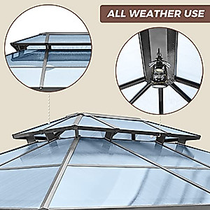 OUTMOTD 10x12 ft Polycarbonate Double Roof Gazebo with Netting and Shaded Curtains, Outdoor Gazebo 2-Tier Hardtop Galvanized Iron Aluminum Frame for Patio, Backyard, Deck and Lawns, Parties