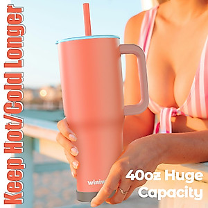 winiwo 40 oz Tumbler with Handle and Straw for Her, Flexible Straw, Insulated Tumbler Cups with Silicone Bottom, Keeps Beverages Cold Up to 24 Hours, Gym/Work/Travel/School/Gift（Christmas Red）