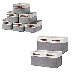 HNZIGE Small Storage Baskets for Organizing Fabric Baskets for Shelves,Fabric Cube Storage Baskets Closets, Laundry, Nursery, Decorative Baskets for Gifts Empty (White&Gray)