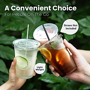 Fit Meal Prep 50 Pack 32 oz Clear Plastic Cups with Flat Lids, Disposable Iced Coffee Cups, BPA Free Premium Crystal Smoothie Cup for Party, Lemonade Stand, Cold Drinks, Juice, Milkshake