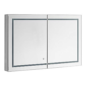 AQUADOM Royale Plus LED Medicine Mirror Cabinet 48in x 36in x 5in Recessed Surface Mounted, Defogger, LED 3X Makeup Mirror, Electrical Outlets, Interior LED Light