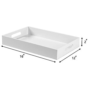 Sooyee Serving Tray with Handles,16" x 12" Decorative Tray,Coffee Table Tray,Acrylic Tray for Breakfast, Tea, Food, Butler,Table Ottoman Vanity Countertop,White