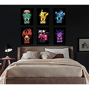 JLXXWNS Pokemon Posters Anime Wall Art Decorations - pokemon room decor Pikachu Kids Room Playroom Decor Boys Room Wall Decor Set of 6 11X14 Inch