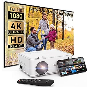 WiFi Bluetooth Projector with 120 inch Projector Screen, WEWATCH 8500L Portable Movie Projector for Home Outdoor, 1080P Video and 260" Display Supported, Use with TV Stick, HDMI, iOS, Android