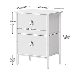 HOOBRO Nightstand, 2 Drawer Dresser for Bedroom, Small Night Stand, Bedside Furniture, End Tables with Fabric Drawer, Side Table for Bedroom, Dorm, White WT82BZ01