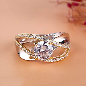 Jeulia Engagement Rings for Women Sterling Silver Two Tone Gold Bridal Sets Crossover Round Engagement Ring Sets Cubic Zirconia Anniverdary Promise with Jewelry Gift Box (6)