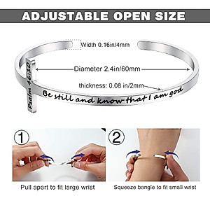 Jewenova Inspirational Cross Bracelet for Women Stainless Steel Religious Cuff Bangle Bible Verse Christian Bracelet for Women Engraved Bracelet, Joshua 1:9