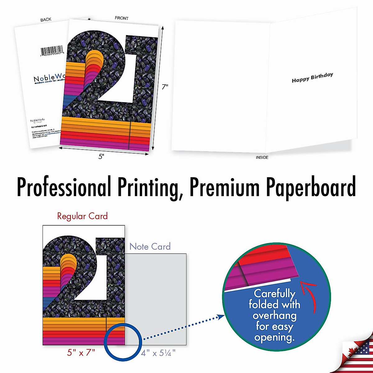 NobleWorks - 21st Happy Birthday Card Milestone - Fun Bday Celebration Notecard with Envelope, 21 Year Old Congrats (Not Foil, Sparkled, or 3D) - Bold Milestones 21 C6110PMBG