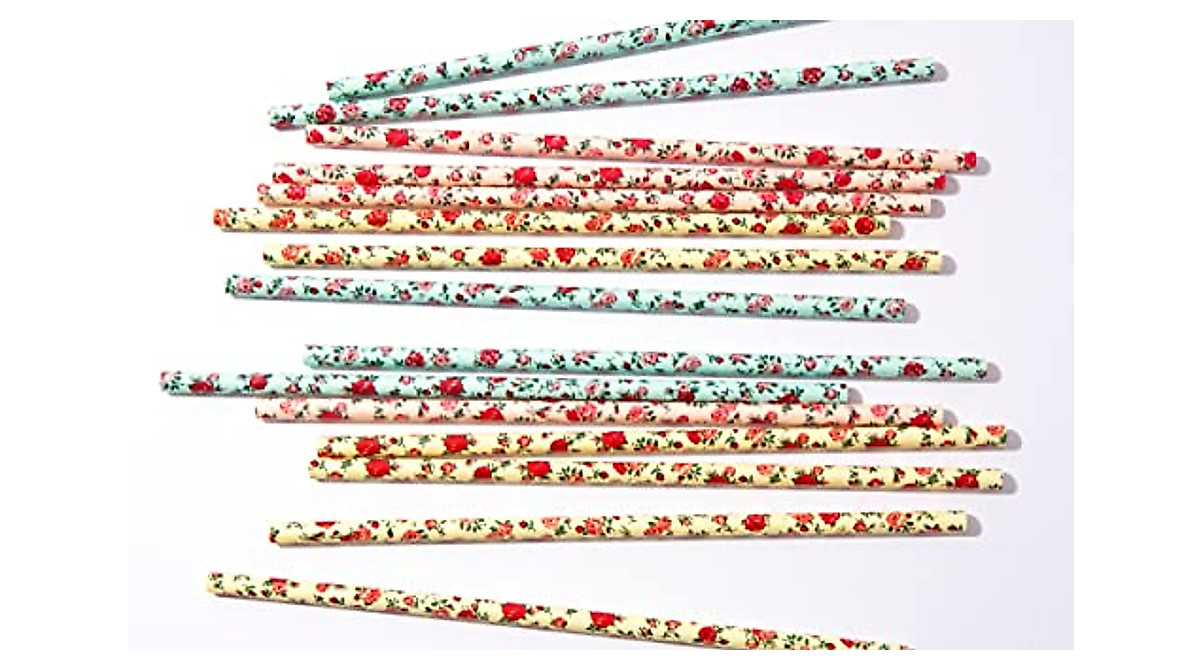 Eco-Friendly 75-Pack Floral Paper Straws for Parties