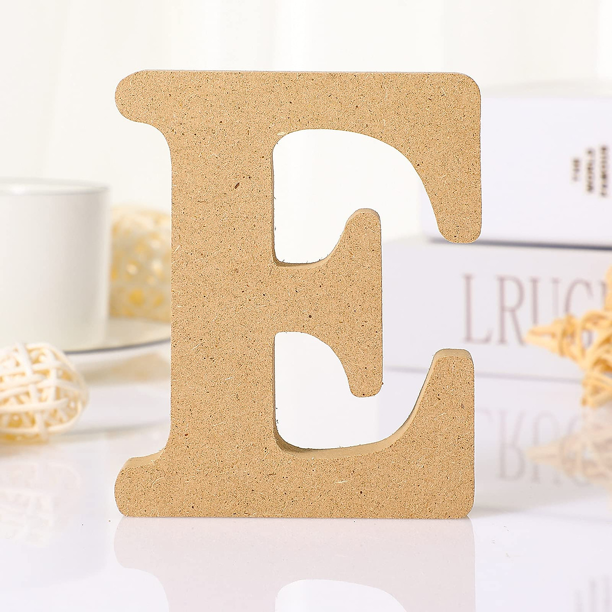 4 Inch DIY Wooden Letters for Crafts Easter Alphabet Letters for Table Decoration Paintable Decorative Letters Standing Letters Slices Sign Board Decoration for Craft Home Party Projects (E Style)
