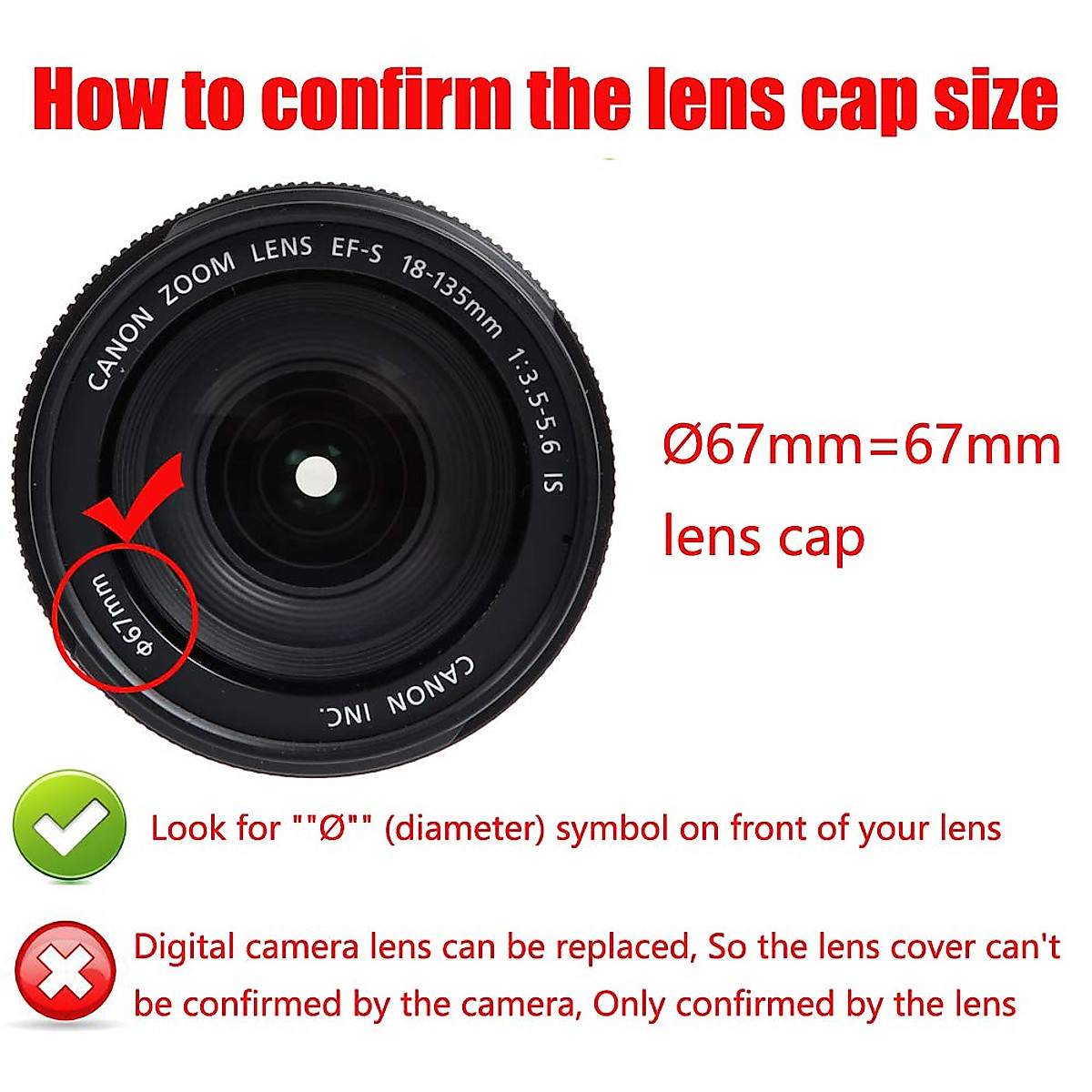 67MM Lens Cap Cover for Canon 77D 90D w/ EF-S 18-135mm Lens Cap Nikon D750 D780 w/ 18-105mm 16-85mm Lens Cap [2 Pack]