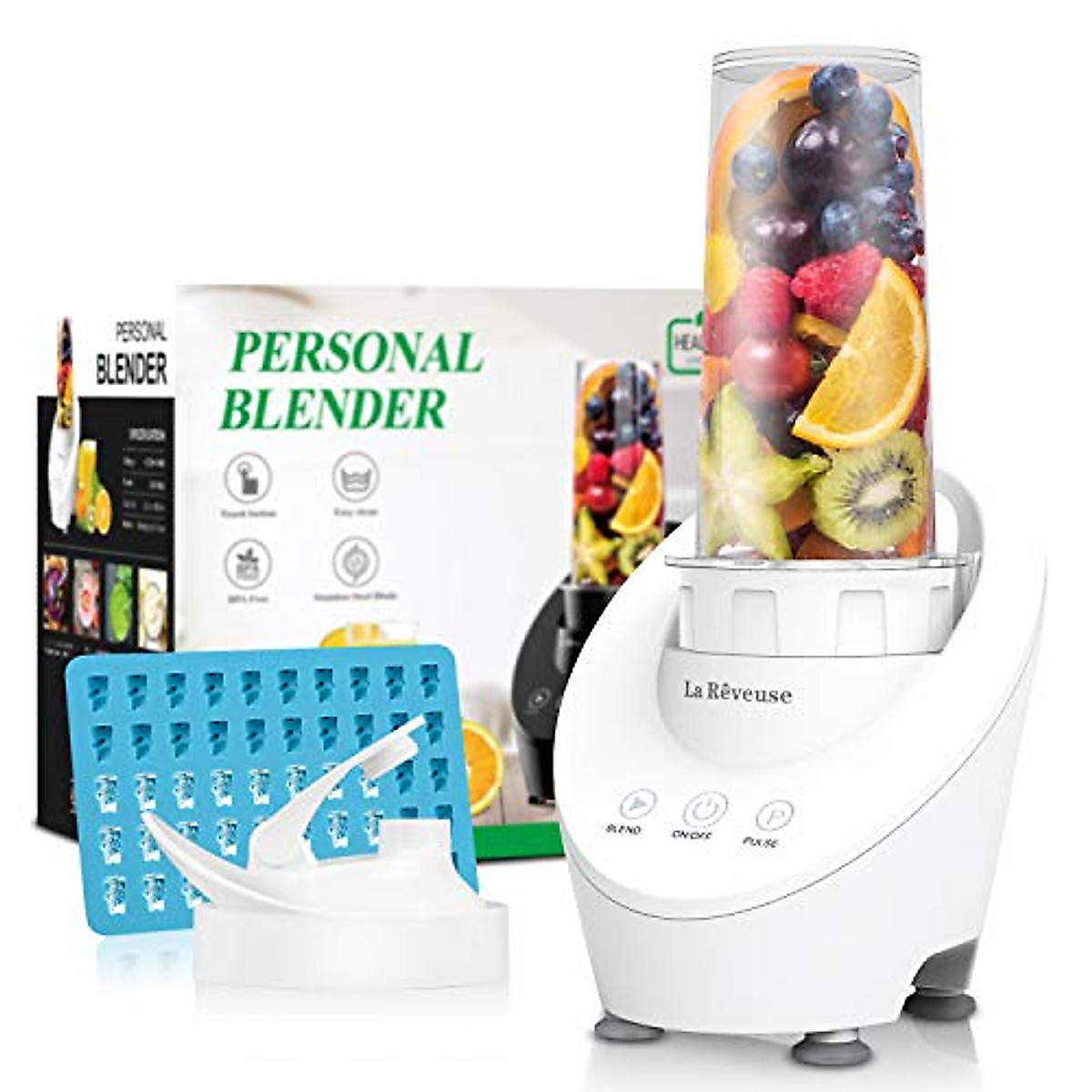 La Reveuse Personal Blender for Shakes and Smoothies 200 Watt with Magnetic Drive Technology 10 oz BPA-Free Portable Travel Bottle (White)