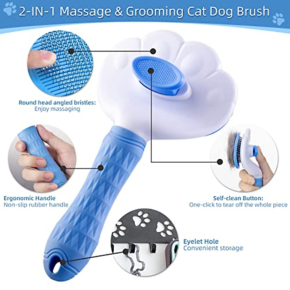Self-Cleaning Slicker Brush for Dogs & Cats: Dog Grooming Brush for Shedding Tangles Hair Gently Deshedding Dog Brush for Long Haired & Short Haired Dogs Pet