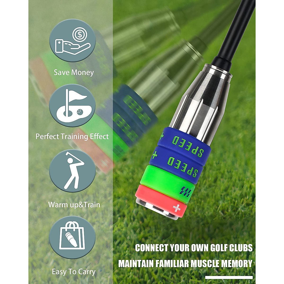 Big Crazy Golf Swing Speed Trainer Adjustable, Golf Training Equipment Three Weight Configuration Options, Golf Tempo Training Aids Connect Your Golf Clubs for Ping