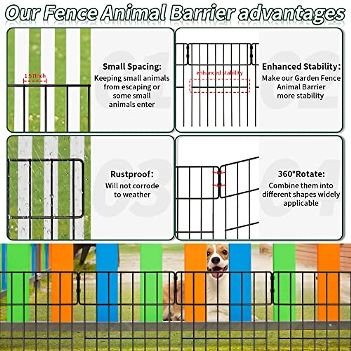 10 Pcs Animal Barrier Fence, 1.52inch Spike Spacing No Dig Fence 13"L x 17"H, Rustproof Metal Wire Fencing for Rabbits Dog Ground Stakes Defence and Outdoor Patio Decorative Fences Total Length 10.8Ft