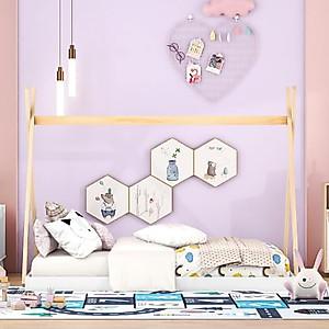 anwickjeff Full Size Tent Floor Bed with Triangle Structure, Moden Full Teepee Bed Platform Bed Frame,Wood Montessori Floor Bed for Kids Girls Boys (White+Natural)