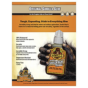Gorilla Original Waterproof Polyurethane Glue, 36 ounce Bottle, Brown, (Pack of 4)