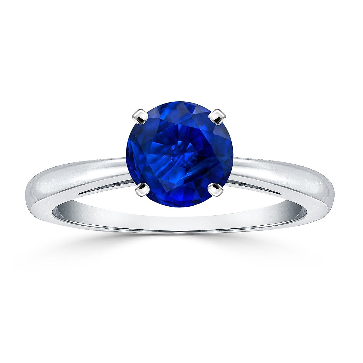 Diamond Wish 18K White Gold Round-Cut Blue Sapphire Gemstone Solitaire Engagement Ring 4Prong (1 cttw) Size 7.5