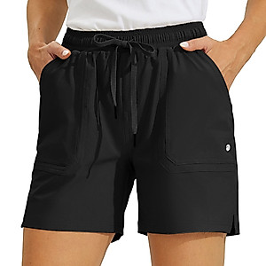 Willit Women's 5" Hiking Shorts Golf Athletic Outdoor Shorts Quick Dry Workout Summer Water Shorts with Pockets Black L