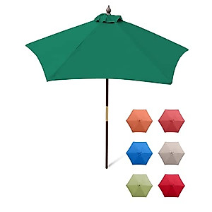 Formosa Covers 7 ft Wood Outdoor Patio Umbrella Market Style - Tilt Mechanism Eucalyptus Teak Oil - Enhance Your Outdoor Space - Perfect for Small Patio, Deck, Bistro, and Poolside - Hunter Green