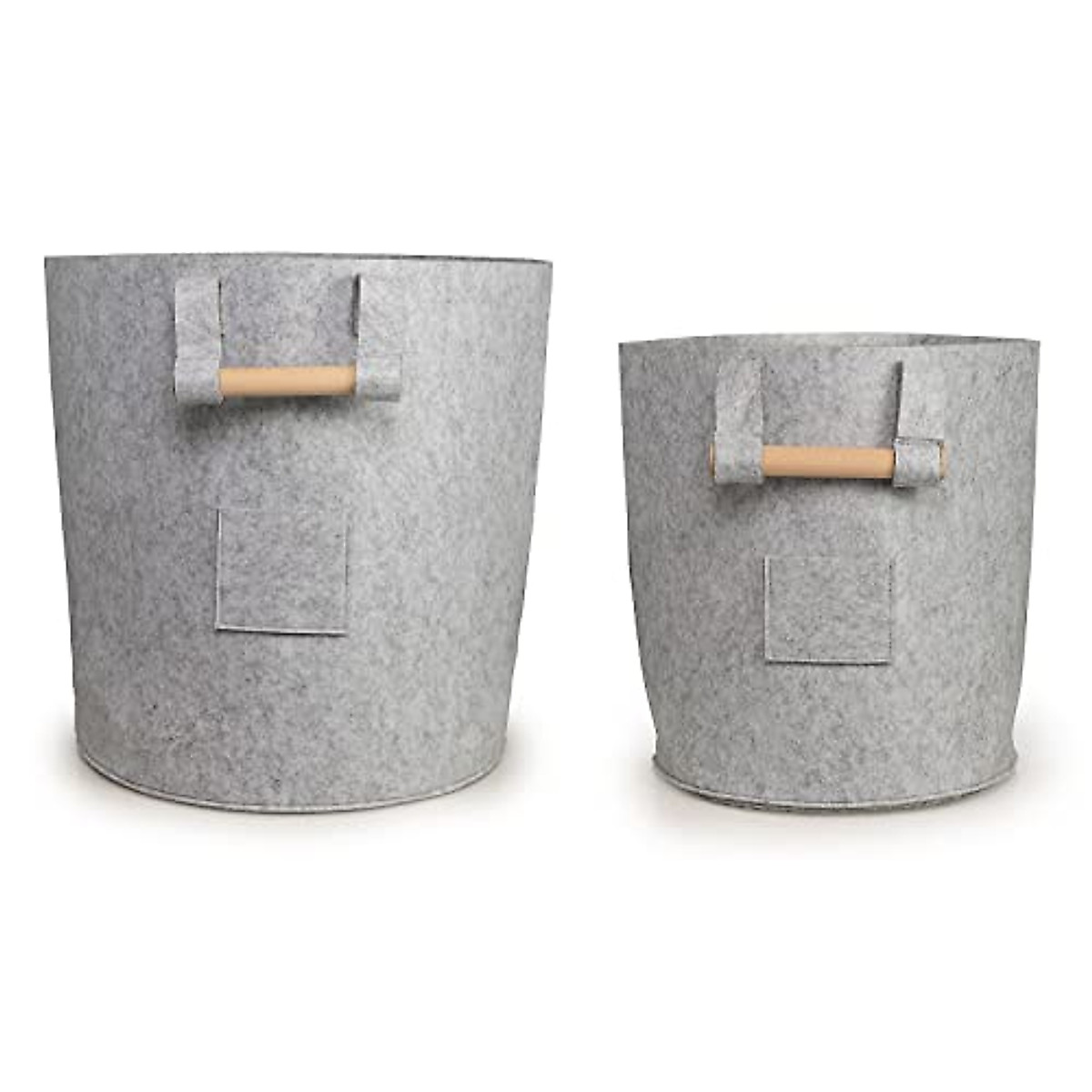Set of 2 - Large & Medium - Recycled PET Felt Baskets, Multifunctional Laundry Hamper & Storage Organizer With Wooden Handles