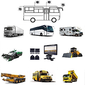 Backup Camera Kit 7 inch 4-Spilt Monitor Rear View Cameras with IP 67 Waterproof 18 IR Night Vision Car Camera for Tucks, RVs,Trailers,Bus,Vans + 4pcs 10m/393.7inch Cables