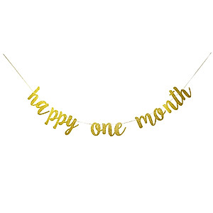 Starsgarden Glittery Gold Happy One Month Banner, Baby Boys/Girls' 1 Months/Half Year Birthday, Baby Shower Party Gold Gliter Paper Sign