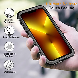 Saupsitnz iPhone 13 Pro Max Metal Waterproof Case with Built-in Screen Protector, Aluminum Metal Tough Cover Drop Tested Shockproof Dustproof Sturdy Durable Protective Case for iPhone 13 Pro Max,Black